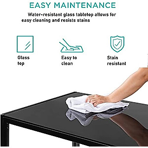 VERYKE Kitchen Dining Table Set for 4,Modern Tempered Glass Rectangular Dining Table & 4 Faux Leather Chairs Furniture Set for Kitchen Breakfast, Dining Room (Black)