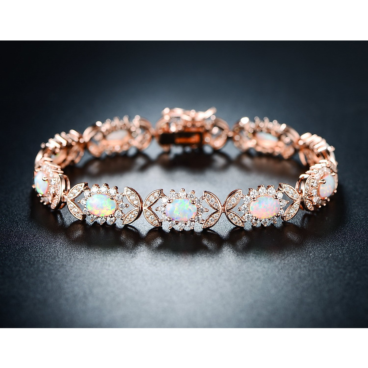 Barzel 18K Rose Gold Plated Created Opal Tennis Bracelet (Rose Gold)
