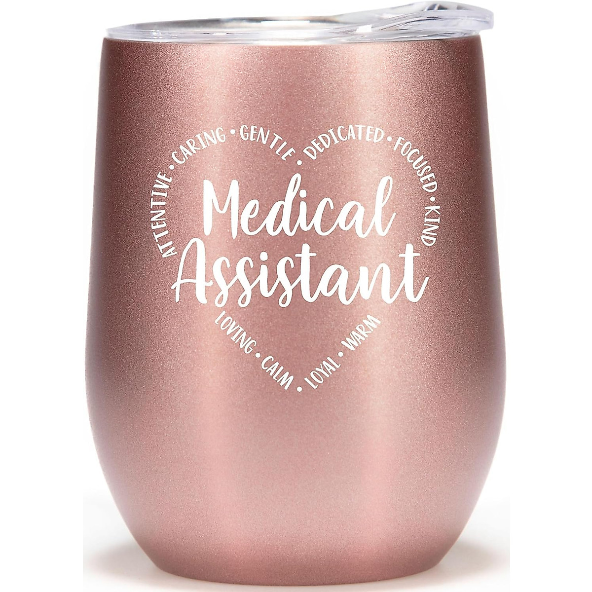 VIOLET & GALE 12oz Wine Glass Tumbler, Rose Gold, Medical Assistant Appreciation Week Gift, Thermal Insulated Coffee Mug with Lid, for Women, MA Graduation, CMA