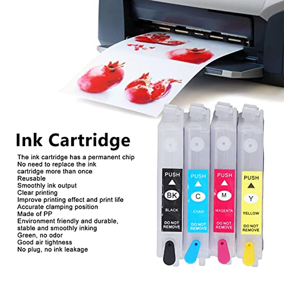Hilitand 4Pcs Printing Ink Cartridge PP Material Ink Cartridge Printing Cartridge with Permanent Chip for Reusable Printer (T0561/T0562/T0563/T0564)