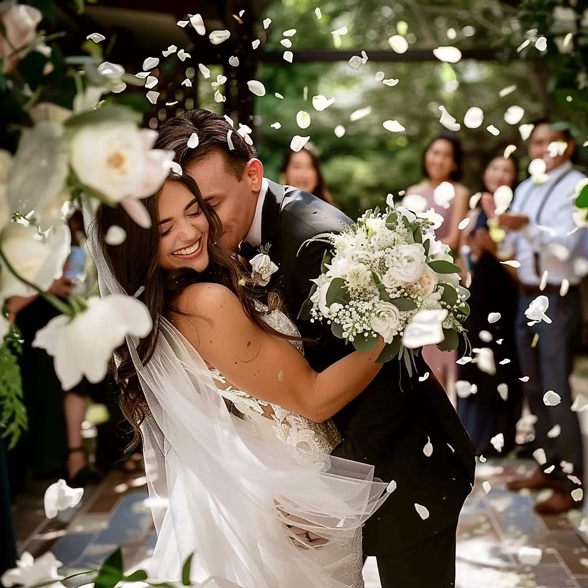 3.5oz Real Rose Petals, Freeze Dried Perfect Preserved White Flower Petals for Wedding Party Decor, Flower Girl, Dinner table Centerpieces, Bridal Shower, Flower Confetti 100g