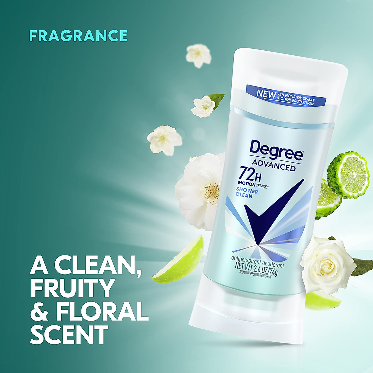 Degree Advanced Antiperspirant Deodorant 4 count 72-Hour Sweat & Odor Protection Shower Clean Antiperspirant for Women with MotionSense Technology 2.6 oz