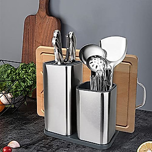 Stainless Steel Universal Knife Holder Block, Yimerlen Knife Holder Storage with Cutting Board Stand, Multifunction Knife Organizer for Kitchen Counter (with Cleaning Brush)