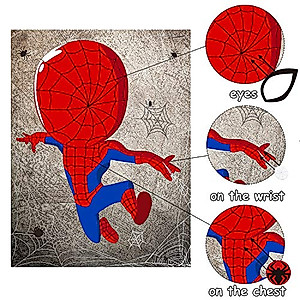 30pcs Spider Super Hero Kids Party Stickers Game, Pin The Eyes Chest Signs and Spiderweb On Large Spider Super Hero Poster Good for Big Superhero Birthday Party, Kid Room Wall Decor, Hero Party Favor