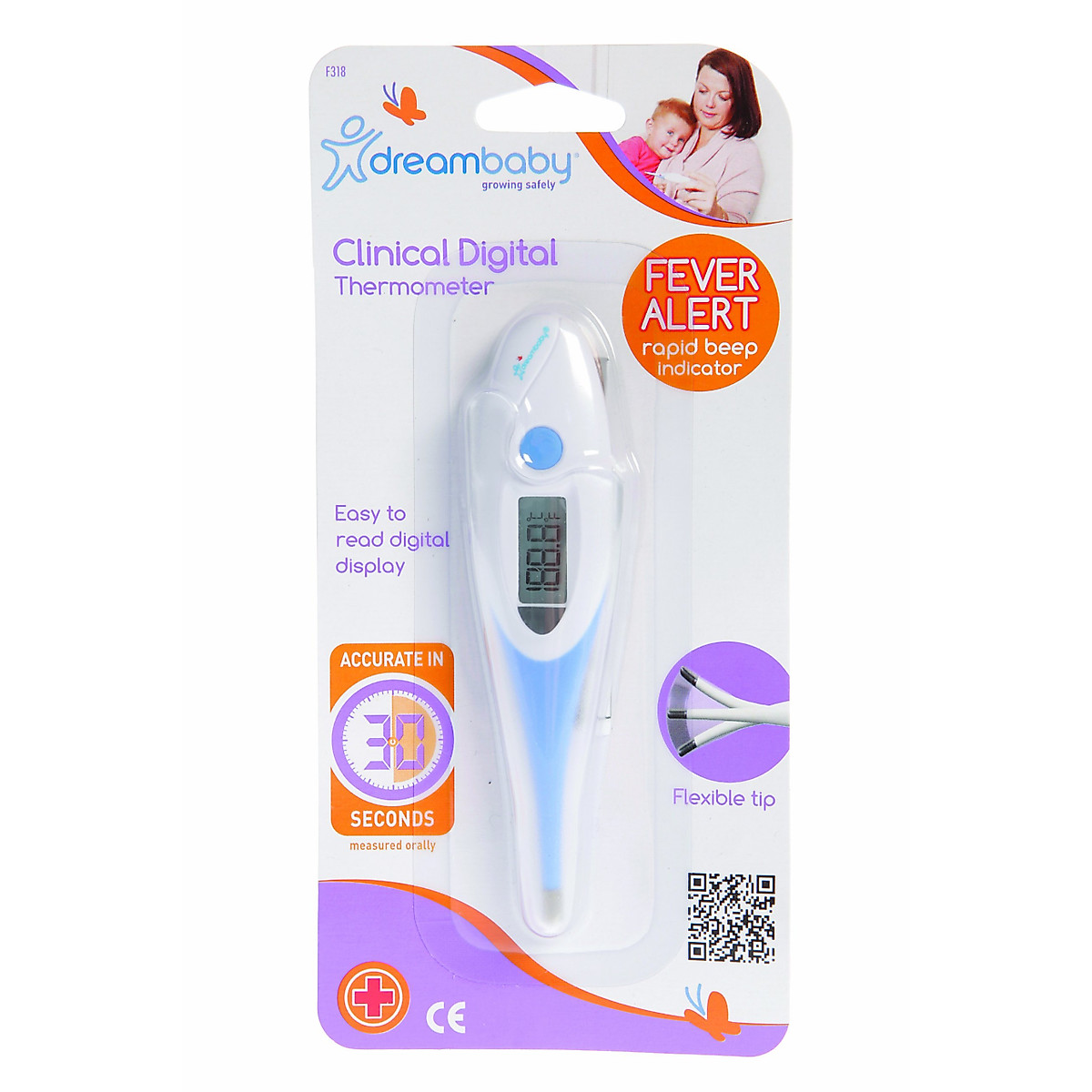 Dreambaby Clinical Digital Oral Thermometer - Accurate Temperature Reading in 30 seconds - With Fever Alert Sound Feature - Suitable for Infants, Toddlers & Adults - Blue - Model L318