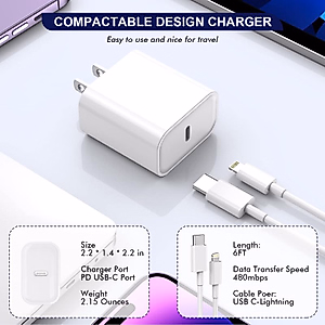 Fast Charger iPhone Cord,Long iPhone Charging Cable [Apple MFi Certified]2Pack PD USB Type C Apple Charger Fast Charging 6FT Apple Cord Lightning Cable for iPhone 14/13/12/11 Pro Max/XR/XS/SE2022/iPad