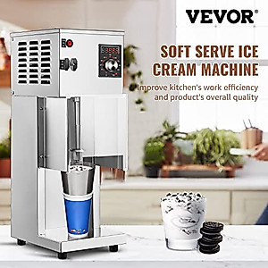 VEVOR 800W Electric Ice Cream Mixer Machine, 110V Ice Cream Blender, 10-Speed Levels Adjustable, Soft Serve Ice Cream Machine w/Splash-Proof Bezel, Commercial Ice Cream Make, Includes 3 Hand Cups