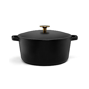 Milo by Kana 5.5-quart Enameled Cast Iron Dutch Oven with Lid | Premium Casserole Cooking Pot | Enamel Coating Inside and Out | Oven Safe and Dishwasher Friendly (Black with Gold Knob)