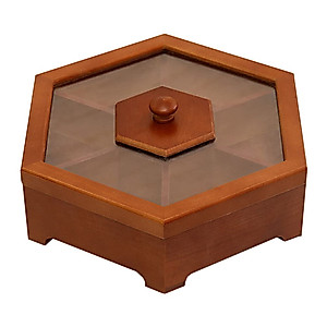 Wakauto 1pc Nut Compartment Box Spring Festival Snack Bowls Candy and Nut Serving Container Dry Food Storage Chinese Candy Tray Snack Compartmented Plate Platter Pine Wood with Cover