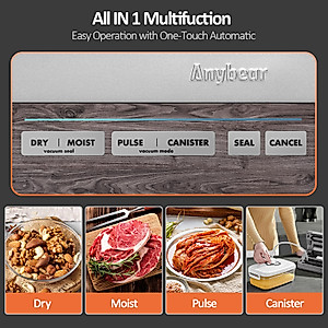 Anybear Vacuum Sealer Machine, 90kPa 120W Wide Seal All-IN-1 Powerful Food Storage, Build-in Cutter | Bags Storage | Digital Countdown Display | 2 Bag Rolls and 5pcs Pre-cut Bags (Gray)