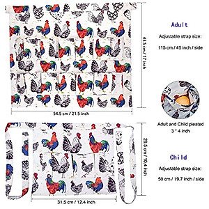 longsen Egg Apron 2 Pack(Adult 12 Pockets + Child 3 Pockets), Gathering and Collecting Chicken Duck Goose Egg, Suitable for Housewife Farmhouse Kitchen Restaurant Parent-Child Activities, Rooster, Hen