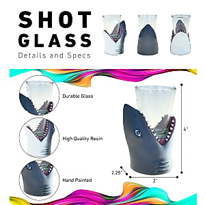 Puzzled Cool Shark Head Shot Glass - Novelty Glassware Home And Bar Liquer Accessory, Fun Ocean Life Shooter for Espresso And Alcohol Drinks - 4 Inches