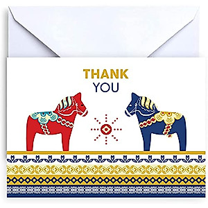 Paper Frenzy Dala Horse Collection Thank You and Note Cards with Envelopes - 25 pack