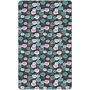 Roses Themed Fitted Crib Sheet,Standard Crib Mattress Fitted Sheet Soft & Stretchy Fitted Crib Sheet-Crib Mattress Sheet or Toddler Bed Sheet,28“ x52“,Baby Pink Cadet Blue