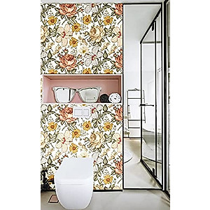 Blooming Wall Beige Multicolor Peony Daisy Peel and Stick Wallpaper Self Adhesive Wall Mural Wall Decor, 14.5 Square Ft/Roll