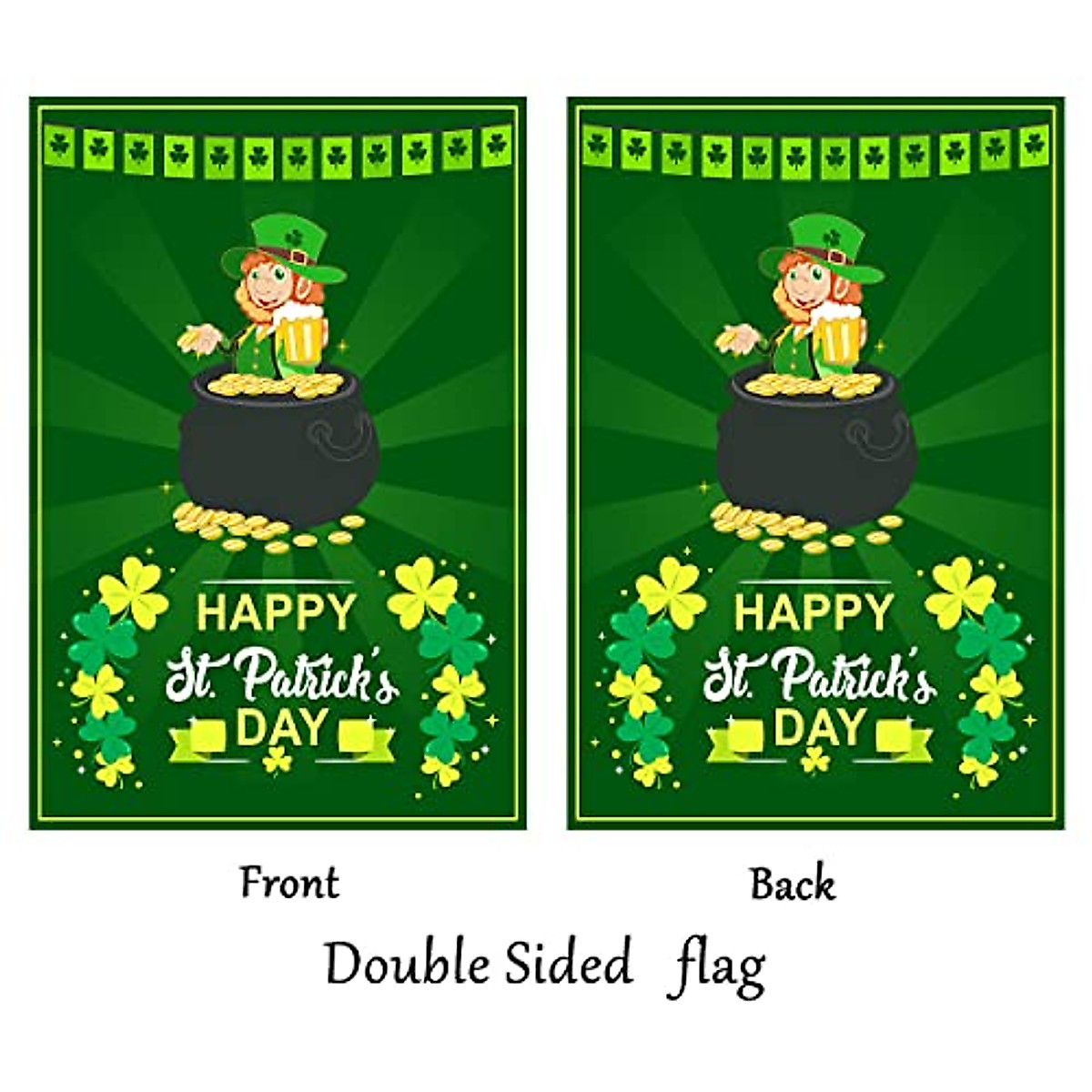St Patrick's Day Garden Flag,Shamrock/Beer St Patricks Flag 12.5 x 18 Inch Double-Sided Display 2 Layer Burlap for Garden and Home Decorations