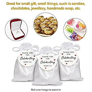 BEAVOING 60PCS Satin White Gift Bags, 4 x 6 Inches Jewelry Pouches Wedding Favor Drawstring Bags Baby Shower Christmas Gift Bags, Candy Bags with Thank You Tags