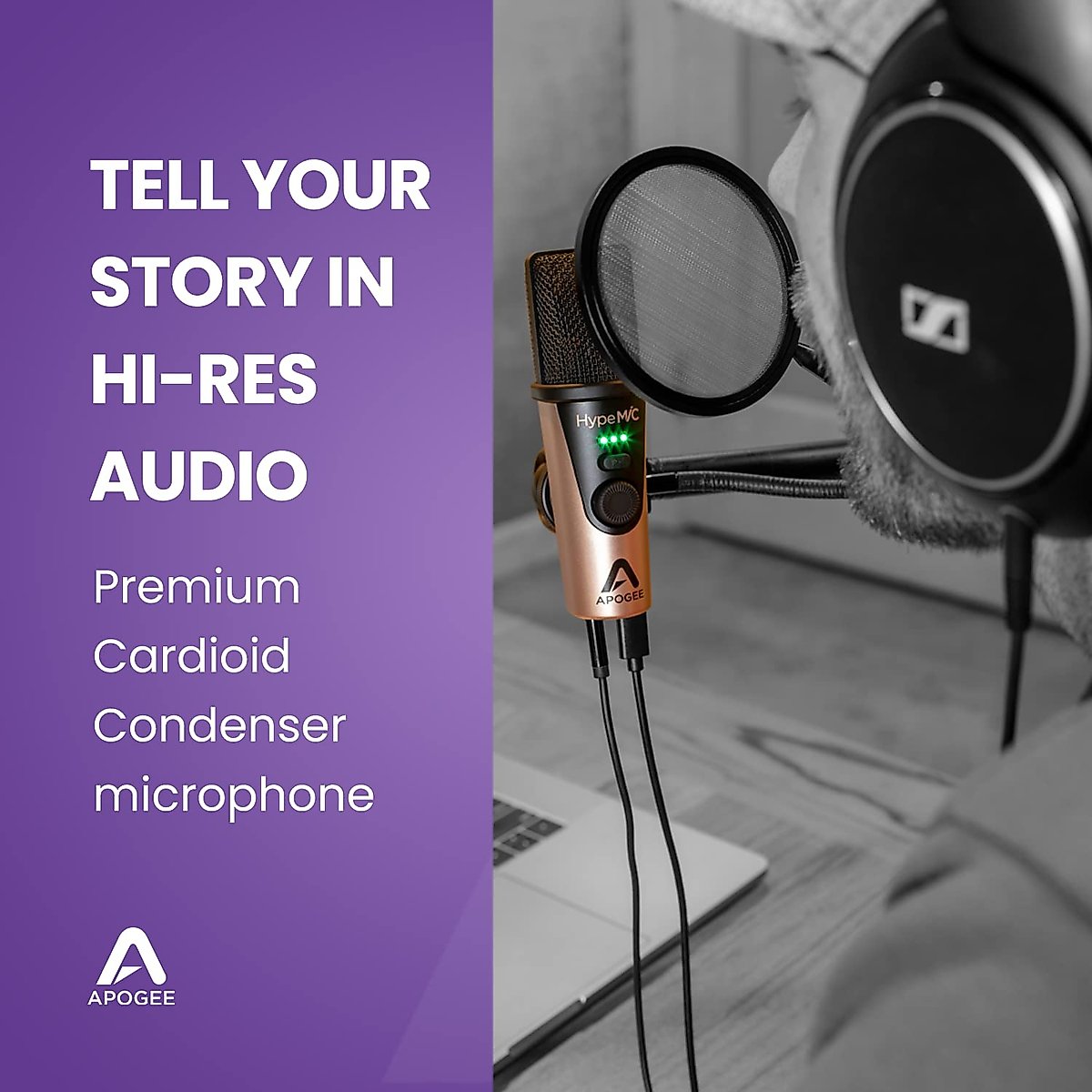 Apogee Hype Mic - USB Microphone with Analog Compression for Capturing Vocals and Instruments, Streaming, Podcasting, and Gaming