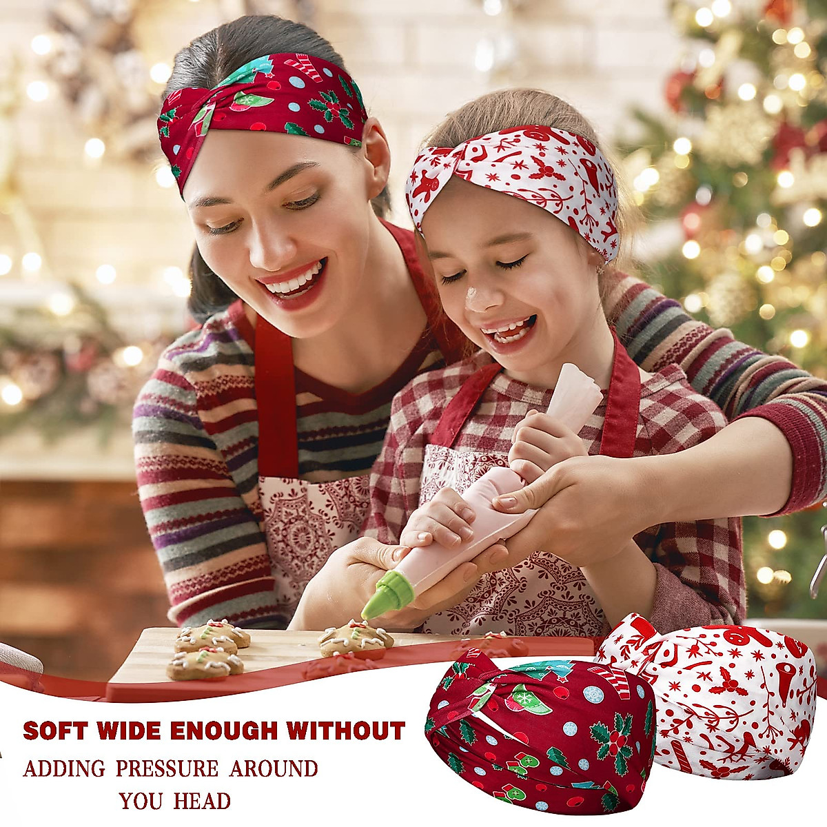 Jutom 12 Pieces Christmas Twisted Headbands Snowflake Elastic Turban Headband Multi-style Headband Christmas Bell Non Slip Hair Accessories Wide Knot Hair Bands Headwrap for Women (Simple Pattern)