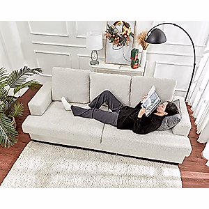 Merluxy Sofa, Deep Seat Sofa-Contemporary Chenille Sofa Couch, 3 Seater Sofa for Living Room-97 Wide Oversized Sofa, Beige Comfy Sofa