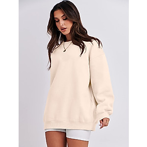 ANRABESS Sweatshirt for Women Oversized Crewneck Hoodies Fleece Casual Pullover Top Fall Fashion Outfits Clothes 2025 A1019 apricot Small