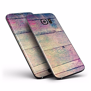 Design Skinz Design Skinz Pink & Blue Grunge Wood Planks Full-Body Wrap Decal Skin-Kit for The Galaxy S8 Plus