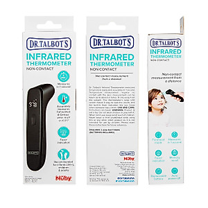 Dr. Talbot's Non-Contact Acrylic Infrared Thermometer with Led Screen, Fever Warning Indicator, Accurate 1 S Reading for Baby, Kids, Adults, Black