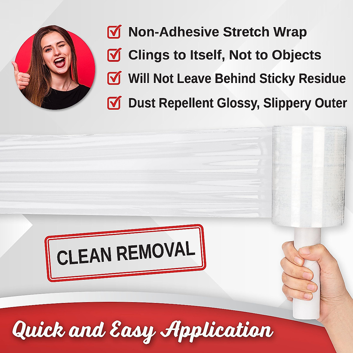 2 Pack Industrial Strength Mini Hand Stretch Wrap 5" 1000 Ft Roll 80 Gauge Thick Clear Cling Plastic Moving Supplies Durable Self-Adhering Packing Pallet Furniture Heavy Duty Shrink Film