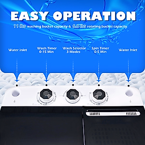 Portable washers 17.6LBSCompact Washing Machine and Spinner Twin Tub Washer and Dryers for Home Apartment Dorms,BLACK…