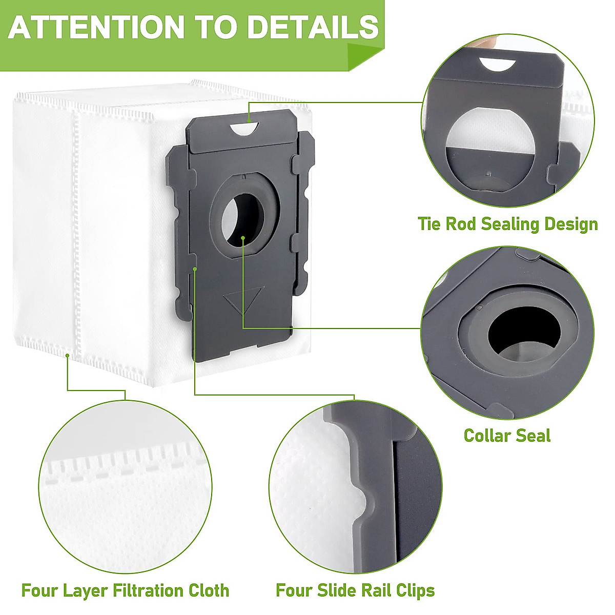 Replacement Bags for iRobot i & s & j Series Vacuum Cleaner i3 i3+(3550) i4 i4+(4552) i6 i6+(6550) i7+ i7Plus j7+(7550) i8+(8550) s9 s9+(9550) with Automatic Dirt Disposal Bags, 10 Pack - Grey