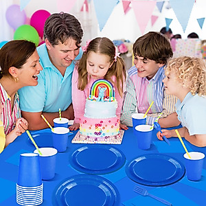 TWOWYHI 229PCS Blue Party Supplies Set Paper Disposable Plates Cups Plastic Spoons Forks Knives Blue Napkins for 30 Guests Disposable Party Dinnerware Set for Wedding Birthday Parties