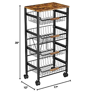 MAWEW Vegetable Kitchen Storage Basket,Potato Storage Basket,Vegetable Storage Cart with Universal Wheel,Rustic Farmhouse Vegetable Storage Basket, Kitchen Vegetable Storage Rack，snack shelf(5 Tier)