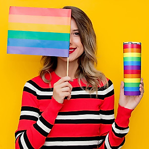 Geiserailie Rainbow Pride Flag Tumbler, Gay Pride Lesbian LGBT Pansexual Gift, Rainbow Striped Water Mug, LGBT Awareness Month Gifts, 20 oz Stainless Steel Insulated Water Tumbler (Rainbow)