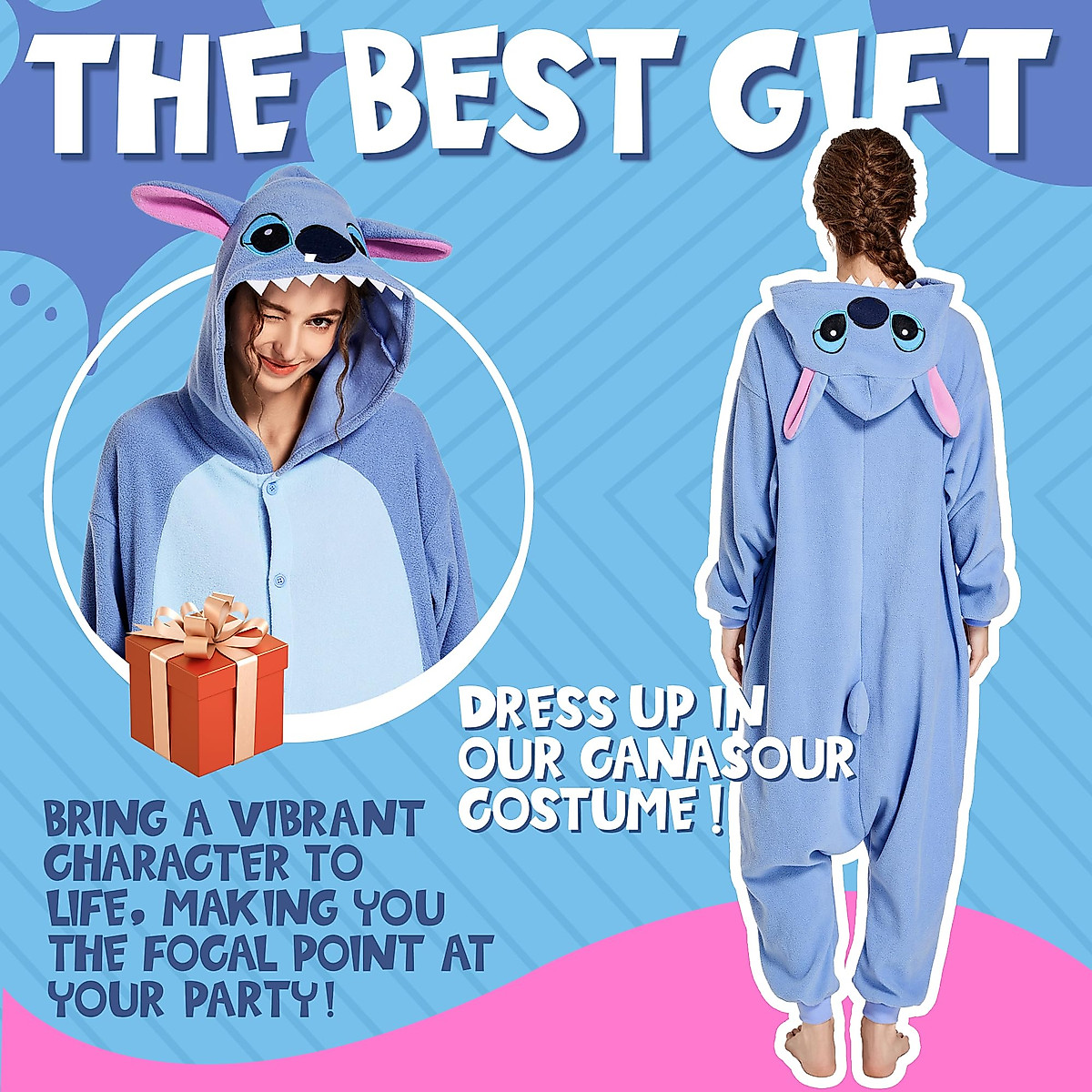 CANASOUR Polar Fleece Halloween Costume Christmas Adult Anime Unisex Animal Cosplay Onesie (Medium, New Blue)