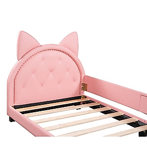 Morhome Full Size Platform Bed Frame with 2 Storage Drawers, Upholstered Wooden Slats Support, No Box Spring Needed, Easy Assembly