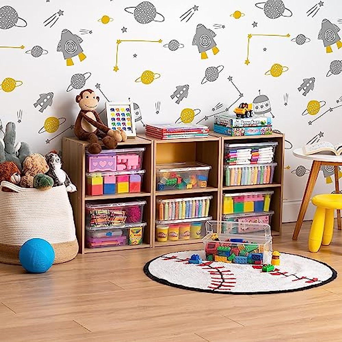 IRIS USA 6.7 Qt. Plastic Storage Container Bin with Latching Lid, 12 Pack, Stackable Nestable Shoe Box Tote Shoebox Closet Organization School Art Supplies - Clear