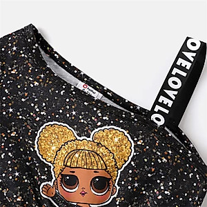 L.O.L. Surprise! Girls Tiered Dress Figure Print Layered One Shoulder Casual Dress Flowy Dress Size 6-12 Black 8-9 Years