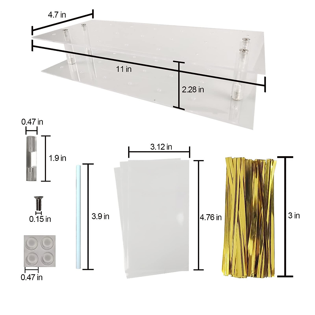 Cake Pop Stand,2PC Cake Pop Holder 21-Hole Display Acrylic Lollipop Holder 100PCS Cake Pop Sticks Clear Treats Bags and Gold Metallic Twist Ties for Candy Cake Pop Making Tools