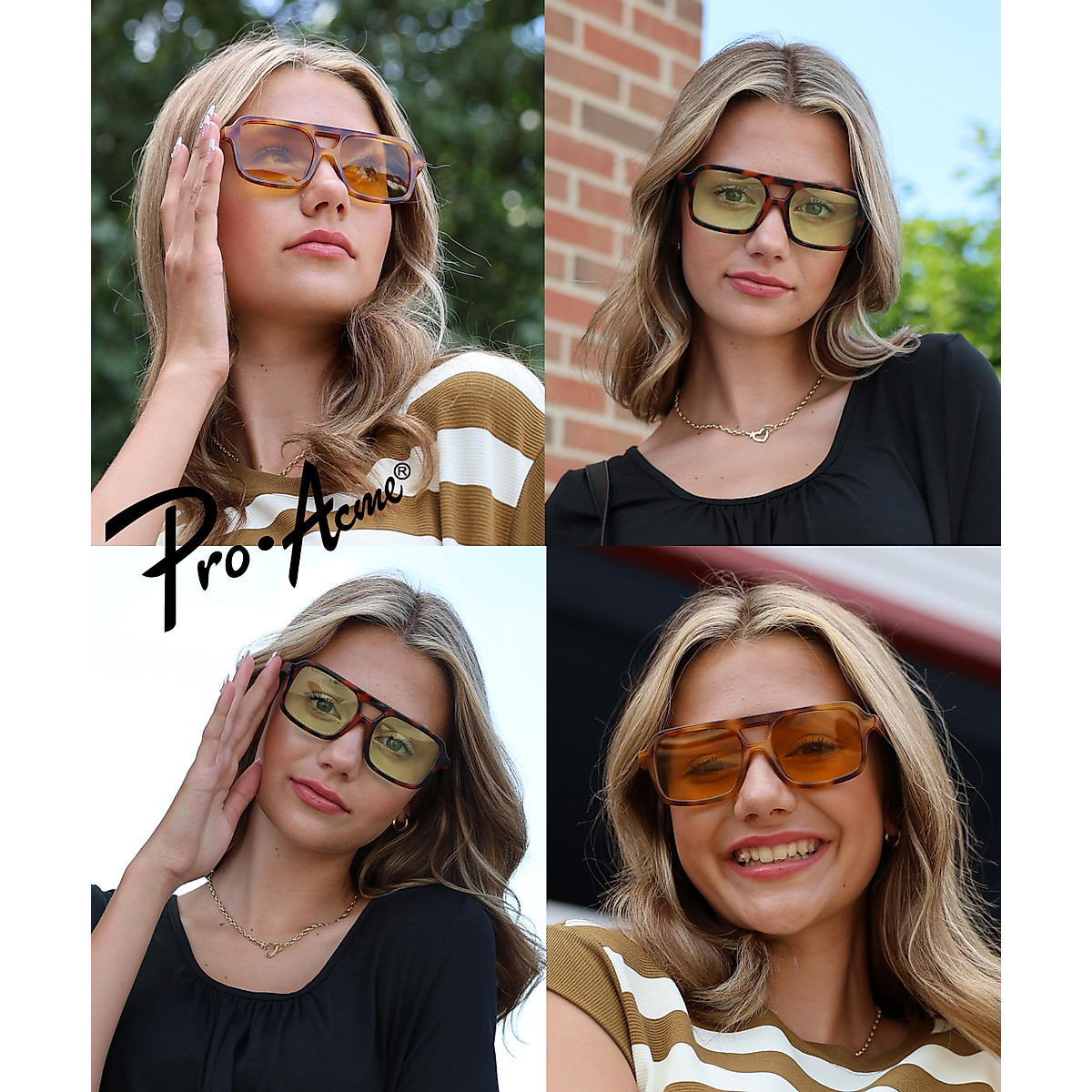 Pro Acme Retro 70s Square Aviator Sunglasses Women Men Vintage Flat Trendy Shades 2Pack(Leopard Frame Orange Lens+Leopard Frame Green Lens), 53MM