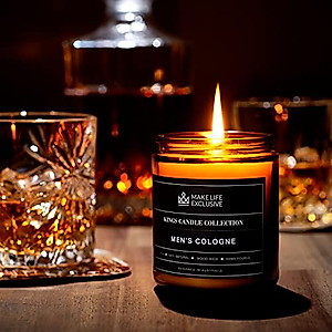 Scented Candles for Men | Men's Cologne, Amber Sandalwood Scent | Wood Wick, Long Lasting, Masculine Scents | Natural Soy Jar Candle for Home, Mancave & Bacehlor Pad | The Perfect Mens Gift