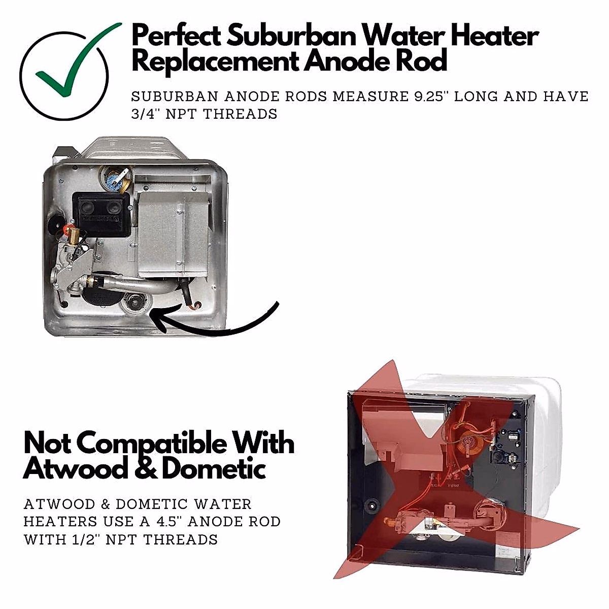 ARL Outdoors RV Anode Rod Magnesium Water Heater Tank Protection for Your Investment- 9.25’’ long ¾’’ threads Suburban Mor-Flo 6 Gallon.