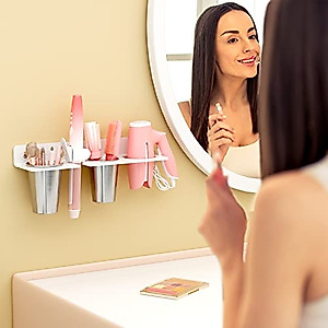 NIUBEE Hair Tool Organizer Wall Mount, Acrylic Hair Drayer and Styling Holder, Bathroom Blow Dryer Storage Organizer for Vanity, Hair Accessories,Curling Wand (White)