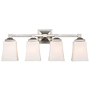 Linea di Liara Brighton 4 Light Bathroom Vanity Light Polished Chrome Bathroom Light Fixtures Over Mirror Modern Vanity Lighting Fixture with Frosted Glass Shade, UL Listed