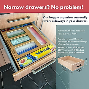 HinterHill Expandable Ziplock Bag Organizer and Kitchen Drawer Organizer, 6-in-1 Plastic Bag Organizer and Foil and Plastic Wrap Organizer with Slide Cutters, Ziplock Organizer with Two Wrap Cutters