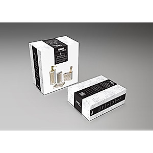 Creative Scents White Bathroom Accessories Set - Decorative 4 Piece Bathroom Accessory Set Includes: Soap Dispenser, Toothbrush Holder, Soap Dish and Tumbler, Gift Packaged (Diamond Lattice)