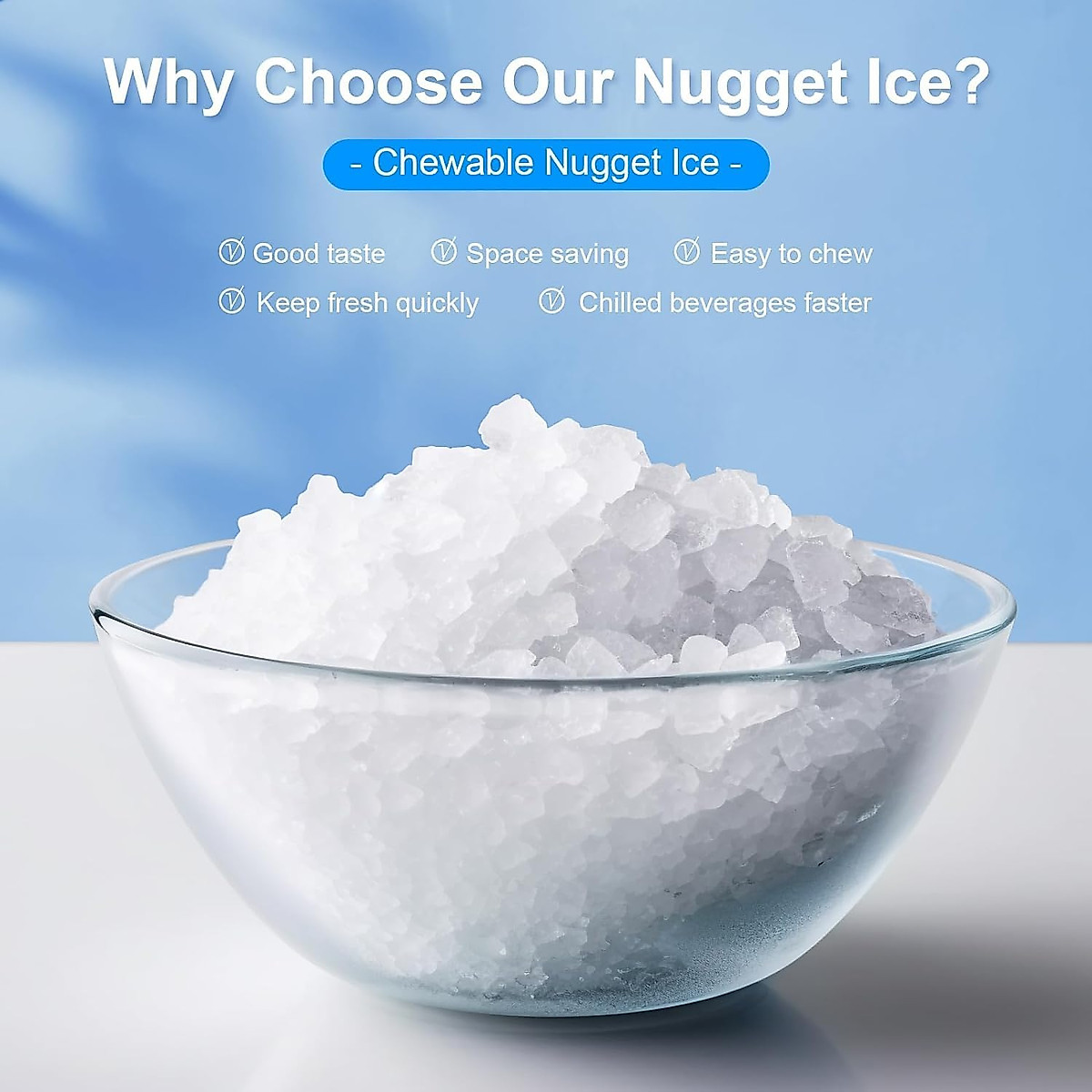 LHRIVER Nugget Ice Maker Coutertop, Pebble Ice Maker Machine with One-Click Operation, Self-Cleaning Ice Machine Maker with Chewable Ice, 33Lbs/Day, Portable Ice Makers for Home, Party, Office, White