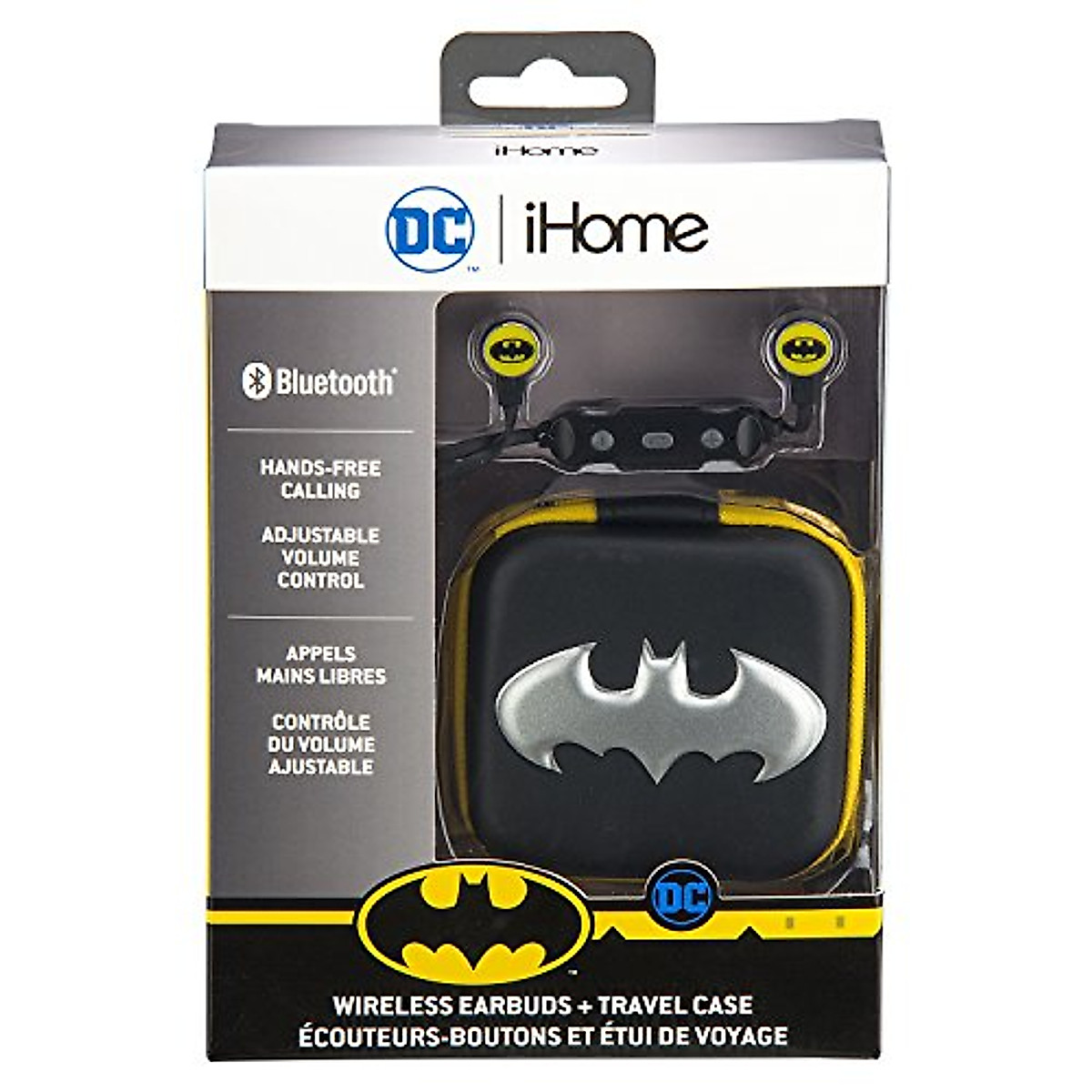 eKids Batman Bluetooth Wireless Earbuds and Travel Case with Hands Free Calling and Adjustable Volume Control