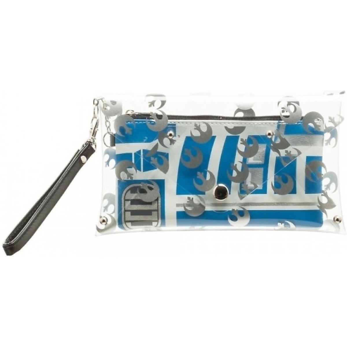Star Wars R2-D2 Rebel Alliance Clear Envelope Wallet w/ Wristlet & Mini Zip Wallet, 8" x 5"