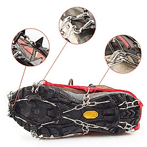 LINXGR 11-Spikes Kids Crampons Teens Ice Cleats for Shoes and Hiking Boots 11 Teeth Anti Slip Crampons Small for Camping Hiking Walking Shoes, Teens (Red, Large for Big Kids/Teenagers)