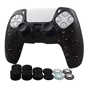 RALAN Controller Skin for PS5 Glitter Anti-Slip Silicone Cover Protector Case Compatible with PS5 Wireless/Wired Gamepad Controller with 4 Cat Paw Thumb Grip Caps & Black Pro Thumb Grip x 8.